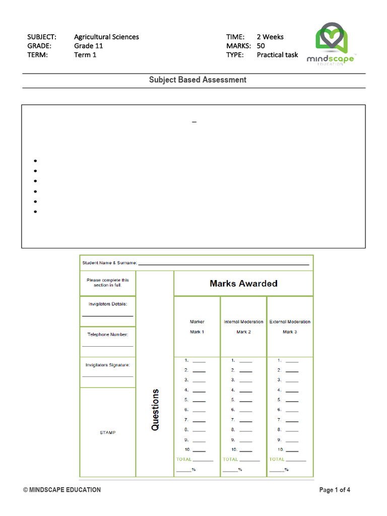Grade 11 Agricultural Science T1 Practical Investigation Task - QP ...
