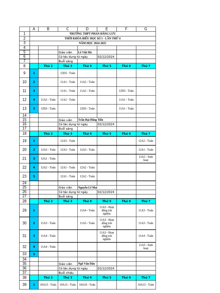 TKB Theo GV Toan Truong 02 12 2024 | PDF