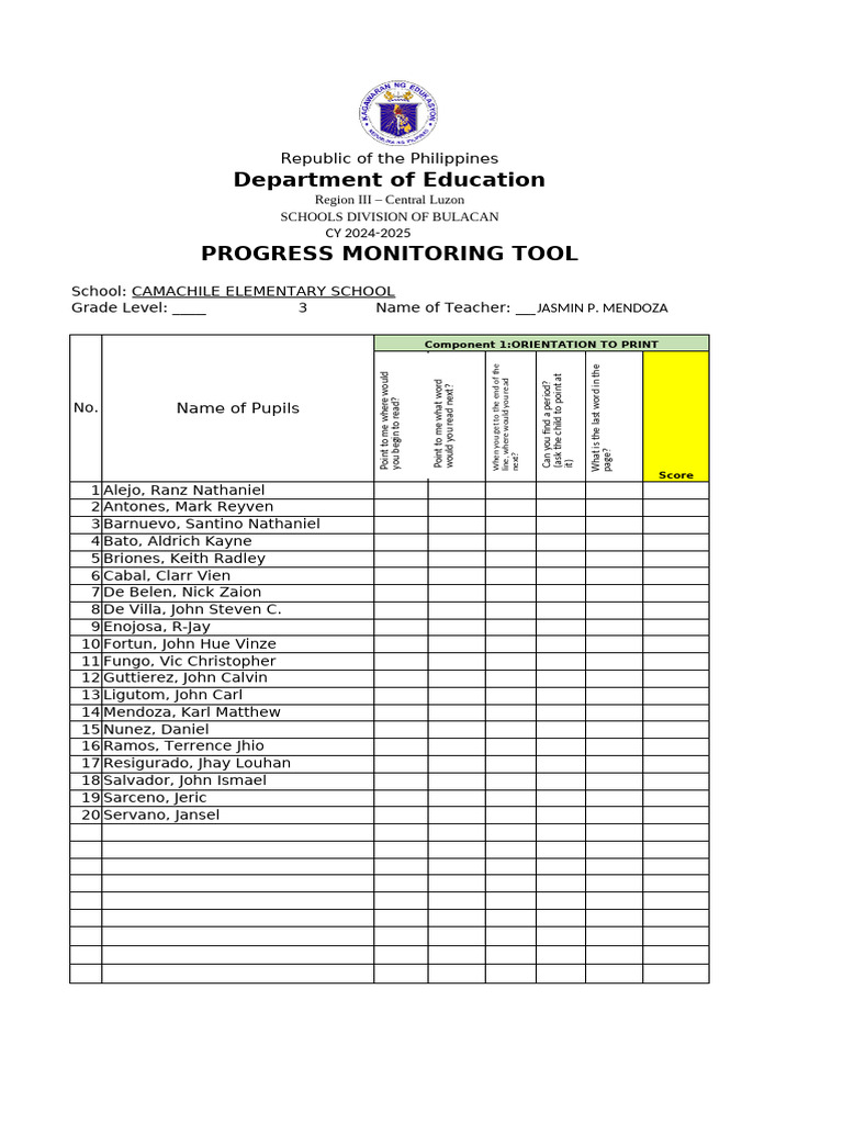 Blank-Progress-Monitoring-Tool-Comp-1-4-English | PDF | Philippines