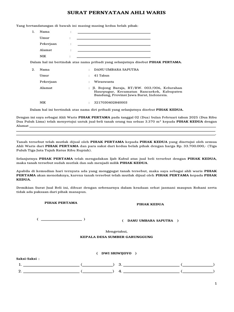 Surat Persetujuan Ahli Waris-1 | PDF