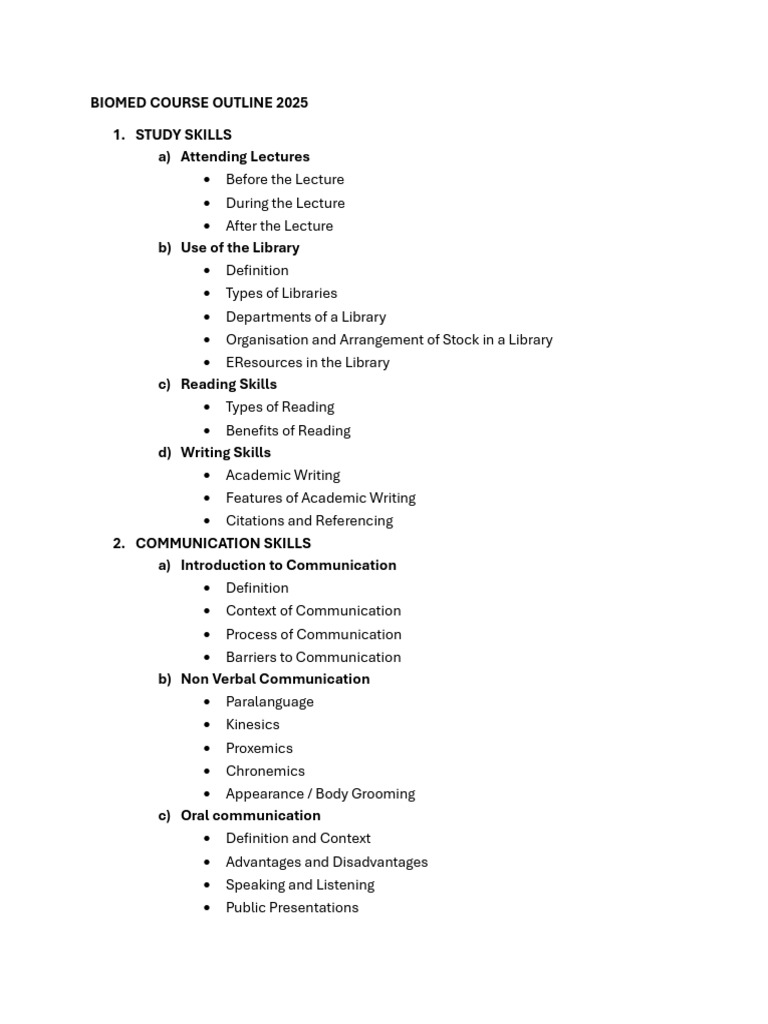 Biomed Course Outline 2025 | PDF