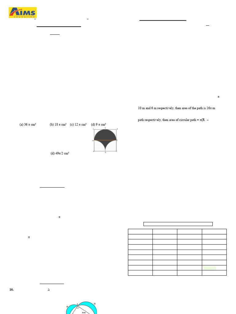 Class X Mathematics Area Related To Circles DPP 1 | PDF | Area | Circle