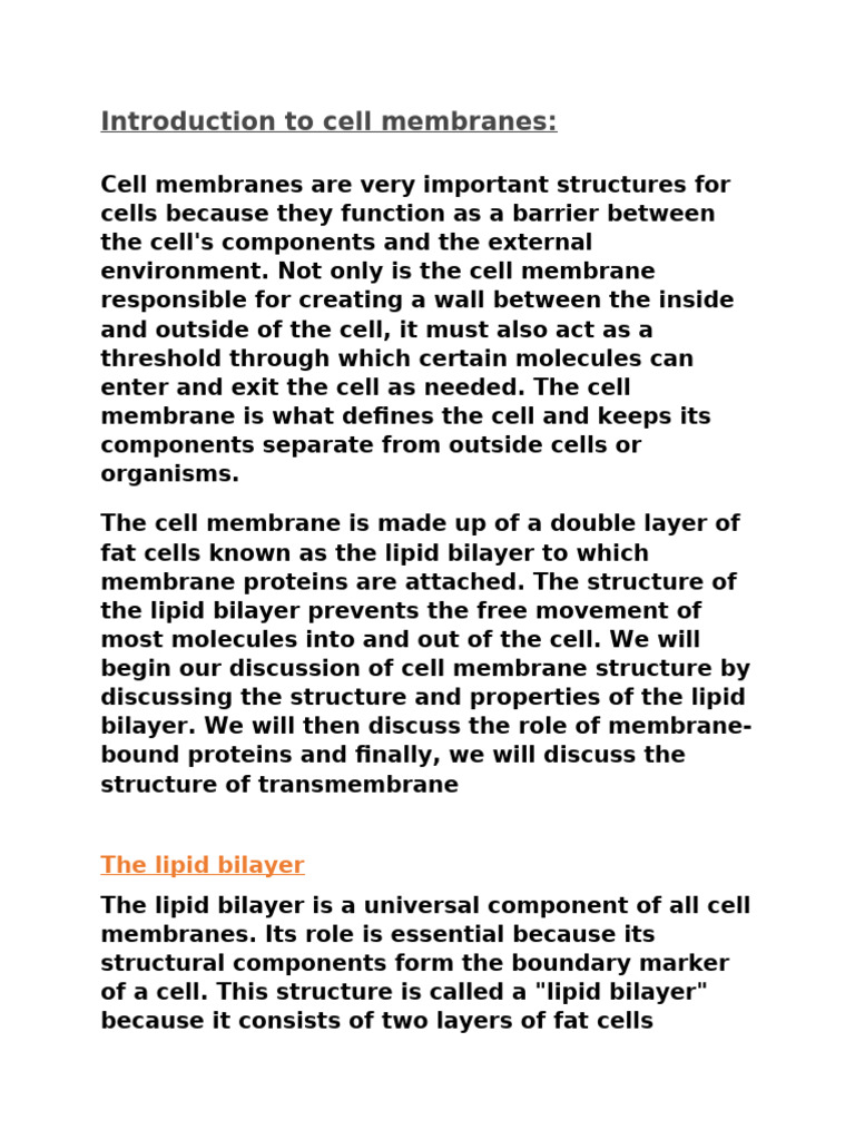 introduction to cell membranes! | PDF | Cell Membrane | Lipid Bilayer