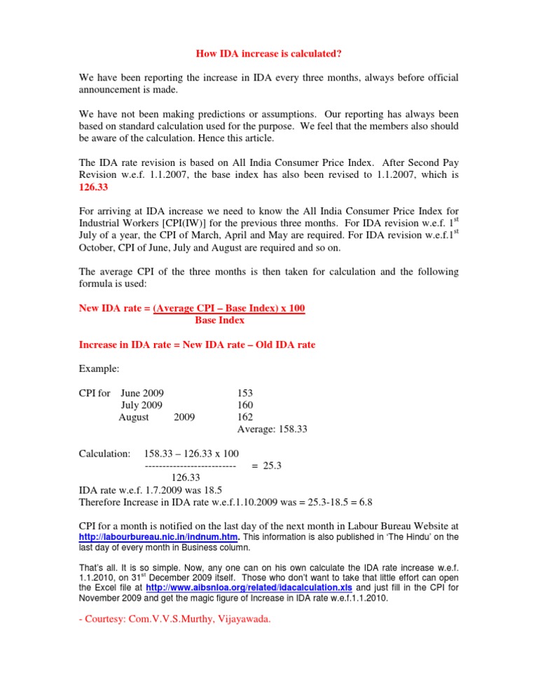 Ida Calculation | PDF | Consumer Price Index | Macroeconomics