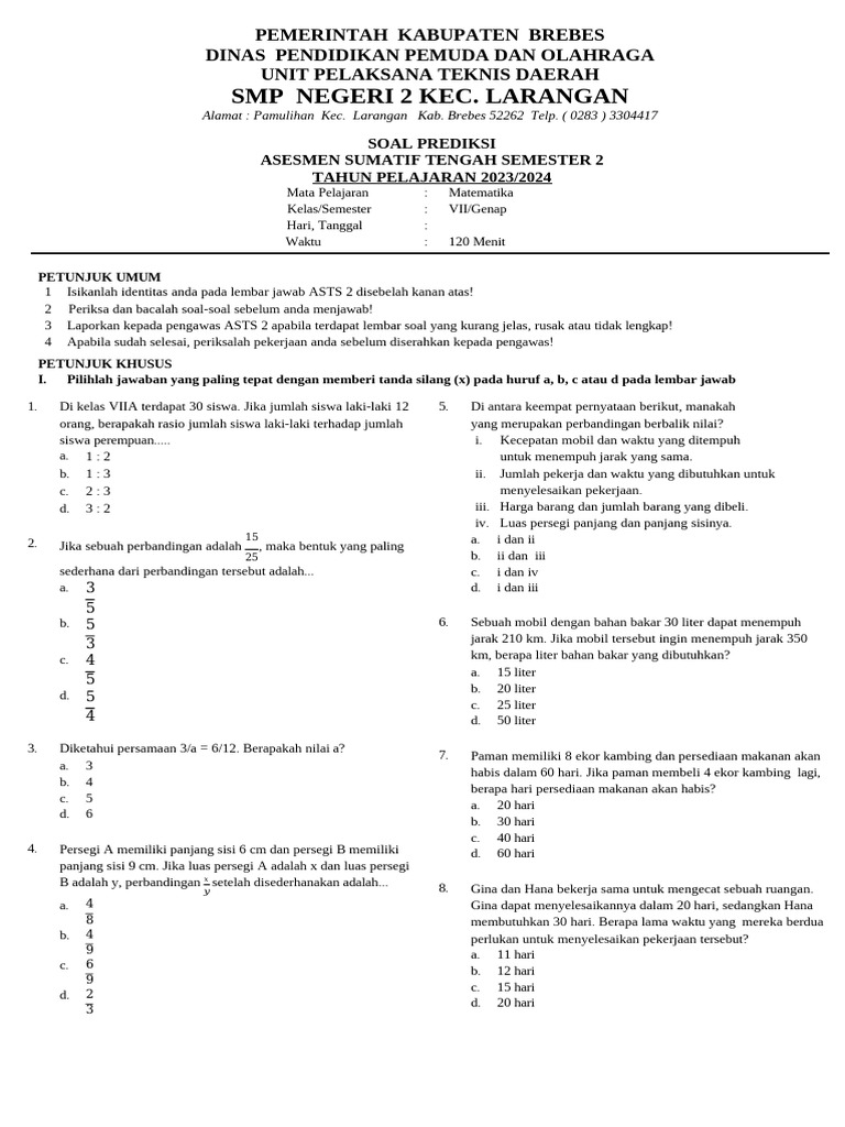 Soal Simulasi ASTS Kelas 7 - Genap | PDF