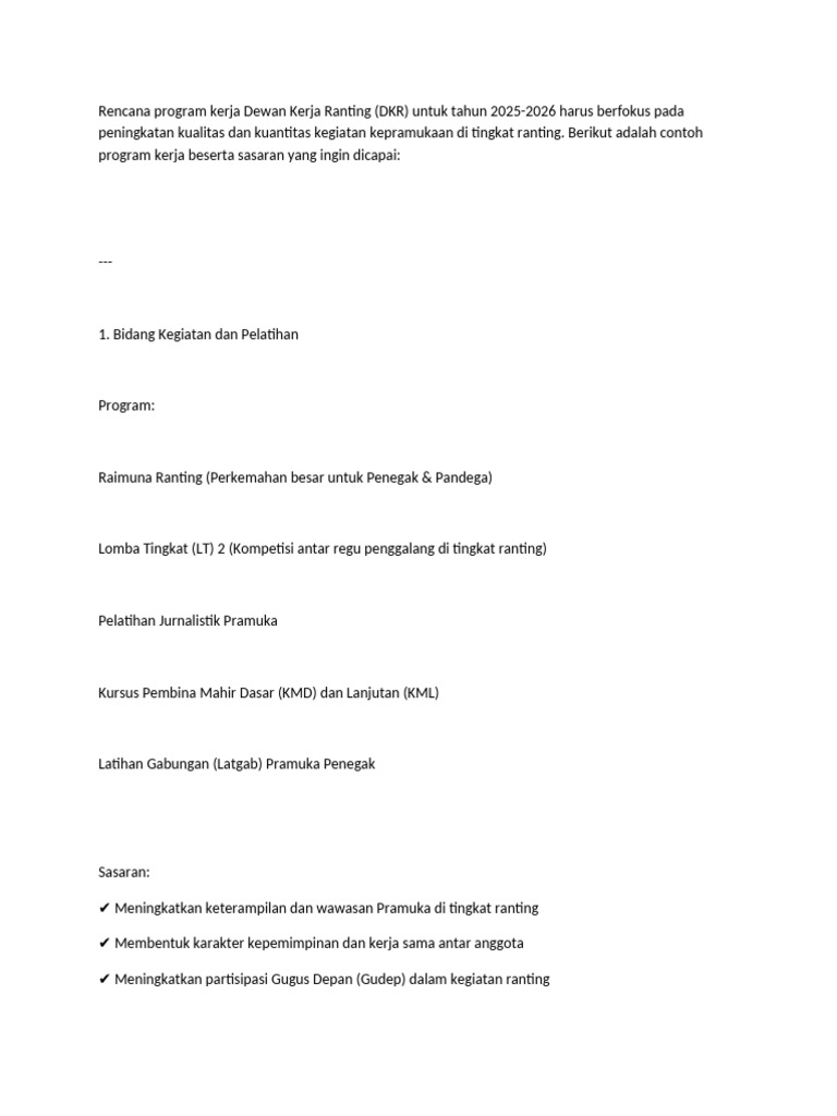 Rencana Kerja DKR 2025-2026 | PDF