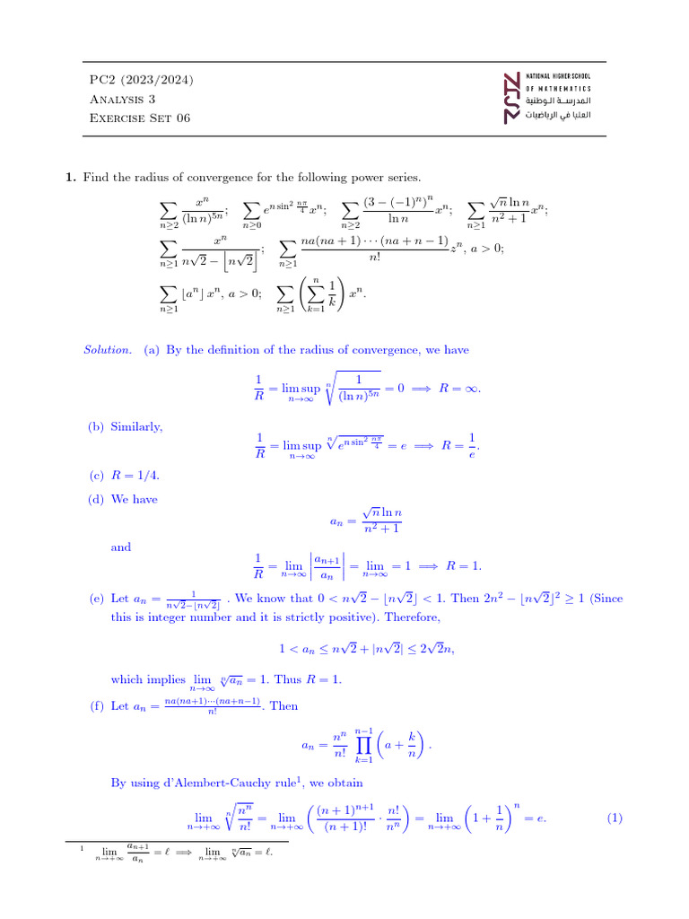 Analysis 3 - Exoset 06 - Solutions | PDF | Power Series | Analysis