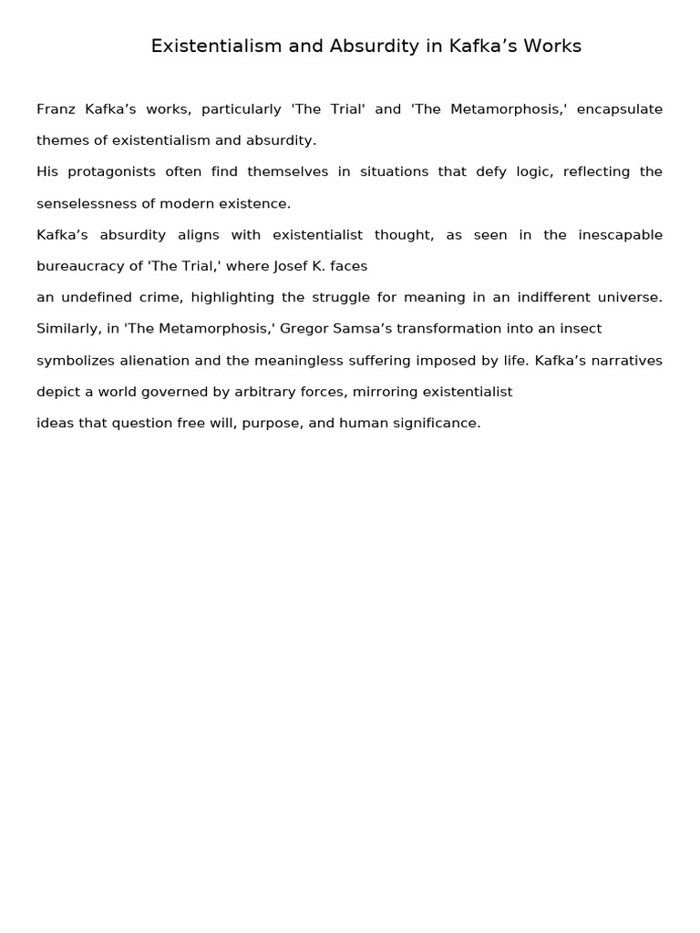 Kafka's Absurdity and Existentialism | PDF