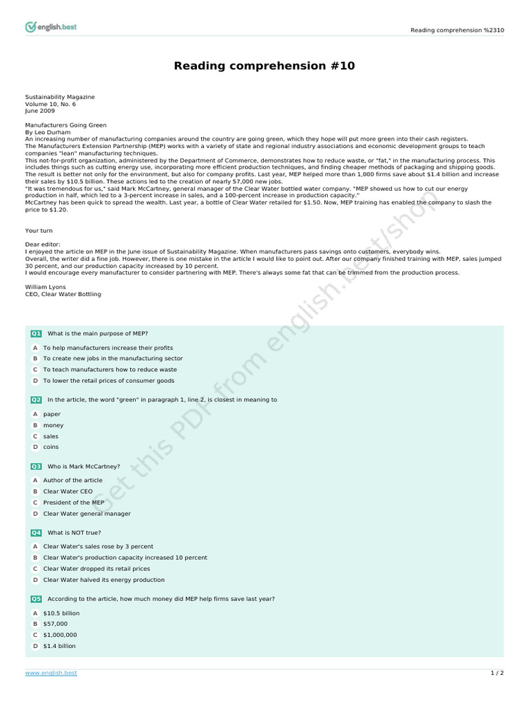 Reading_comprehension_#10 | PDF | Economies