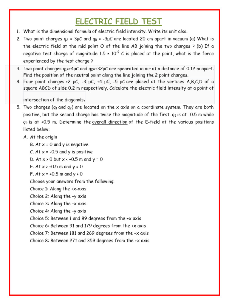 Electric Field Intensity Calculations | PDF