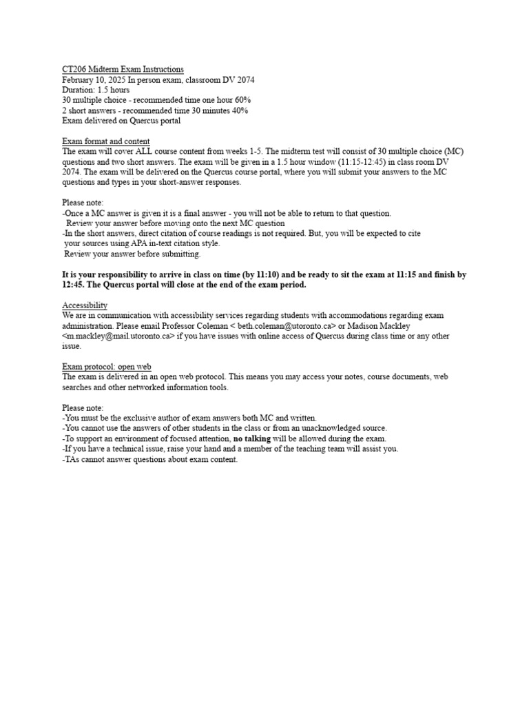 CT206 Midterm Exam - Instructions | PDF