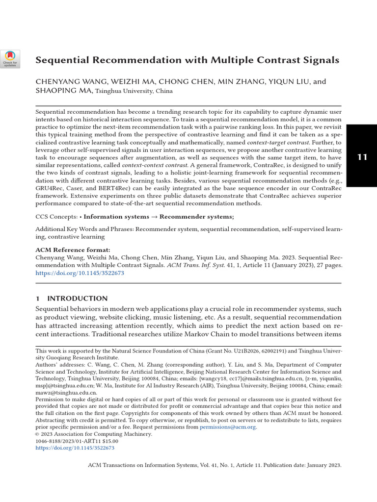 Sequential Recommendation with Multiple Contrast Signals | PDF | Deep Learning | Learning