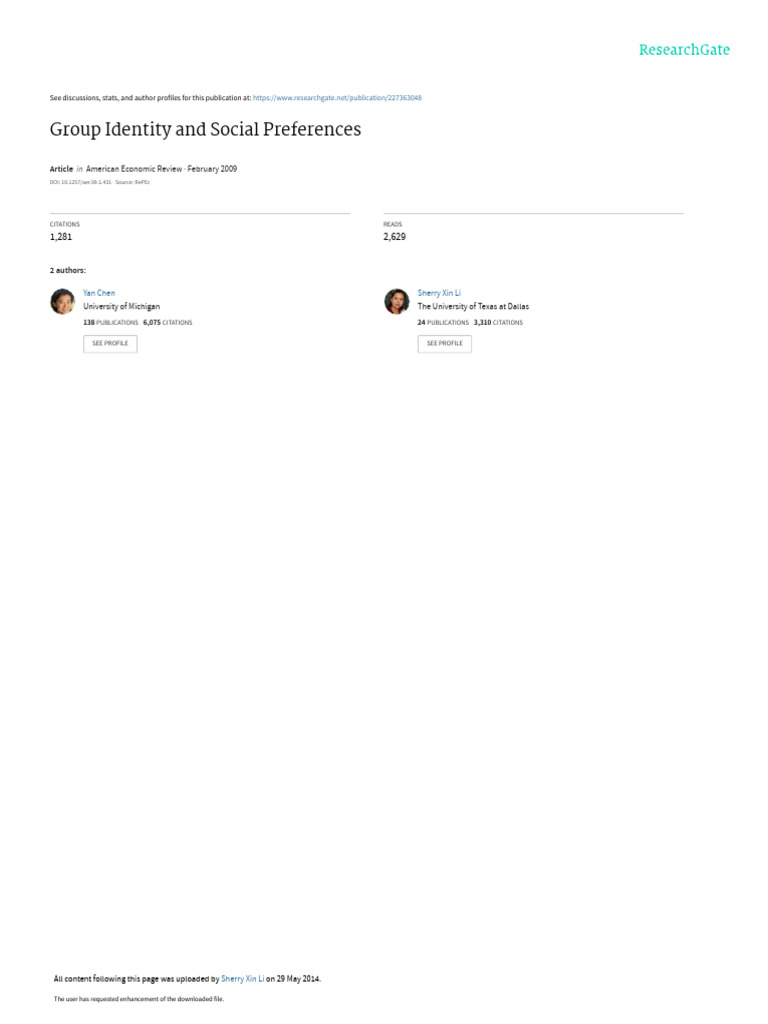 Group Identity and Social Preferences | PDF