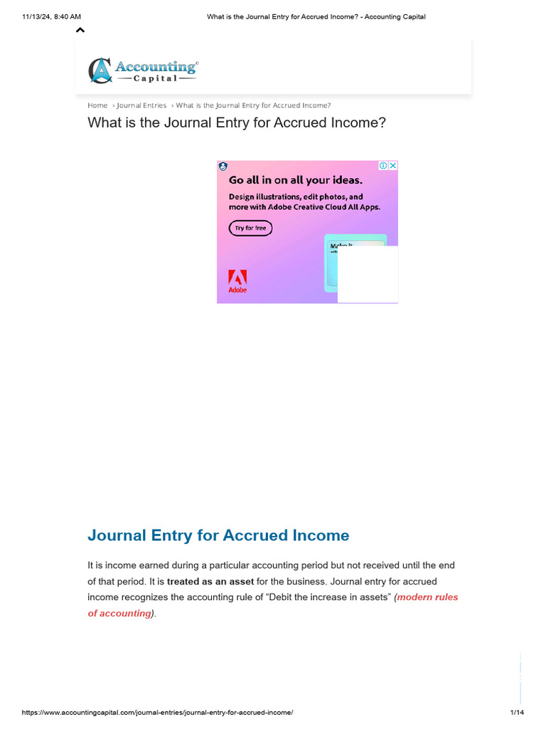 What Is The Journal Entry For Accrued Income - Accounting Capital | PDF ...