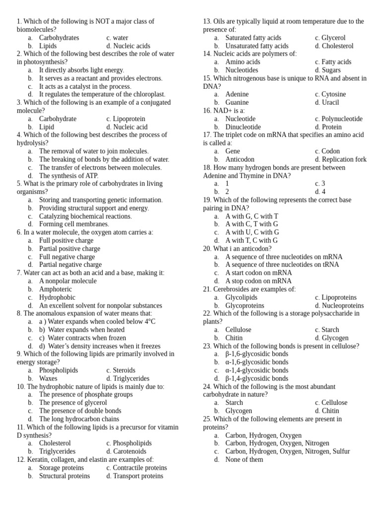 Biomolecules and Their Functions Quiz | PDF | Nucleic Acids | Nucleotides