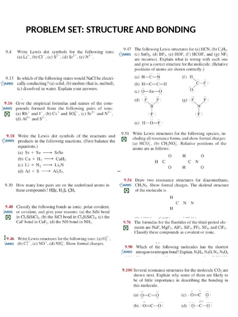 (Problem Set 1) Structures and Bonding | PDF