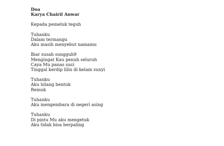 Puisi Doa Karya Chairil Anwar | PDF