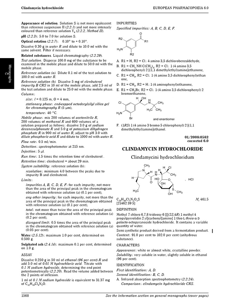 Clindamycin Hydrochloride Analysis | PDF | Solubility | Chromatography