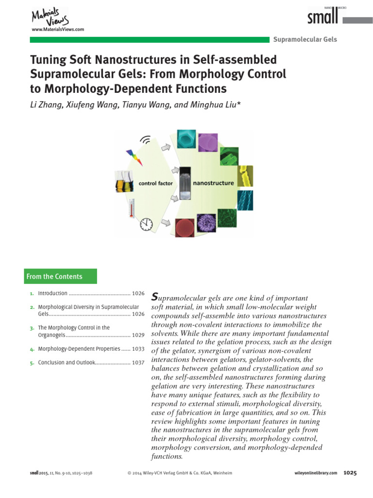 Small - 2014 - Zhang - Tuning Soft Nanostructures in Self Assembled Supramolecular Gels From ...