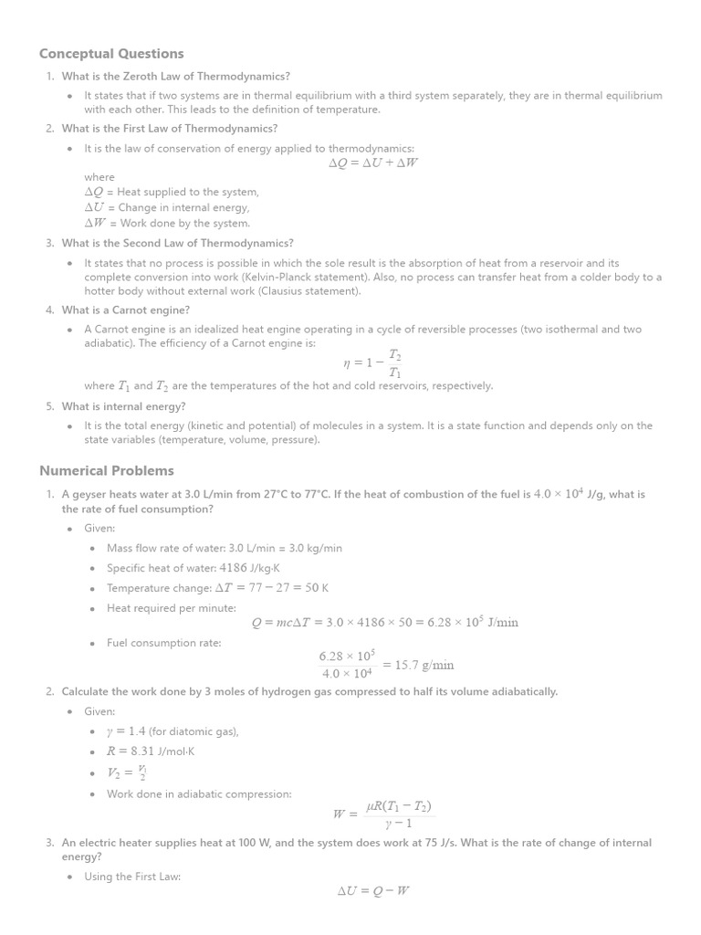 Important Thermodynamics Q&A | PDF | Heat | Temperature