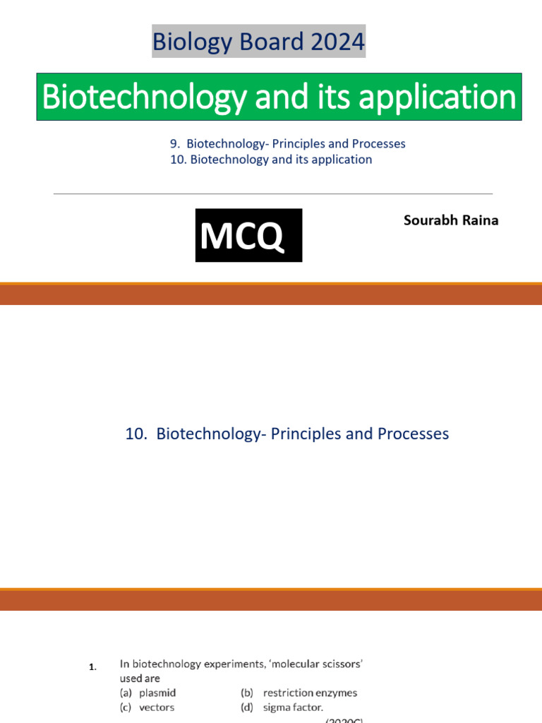 Biotechnology Unit MCQ | PDF