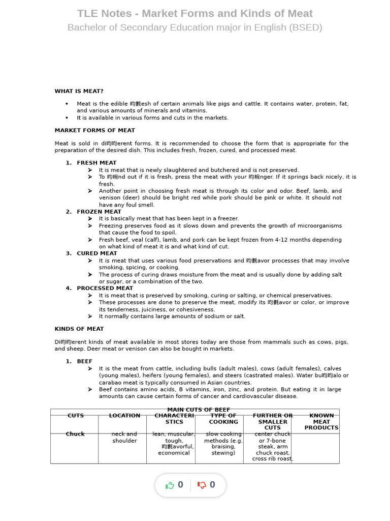 Tle Notes Market Forms and Kinds of Meat - Compress | PDF | Lamb And ...