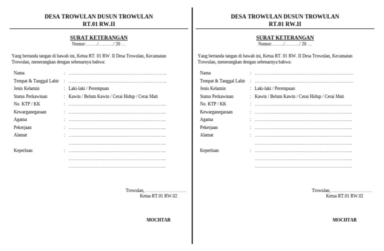 Surat Pengantar RT Tanpa Kadus Dan RW | PDF