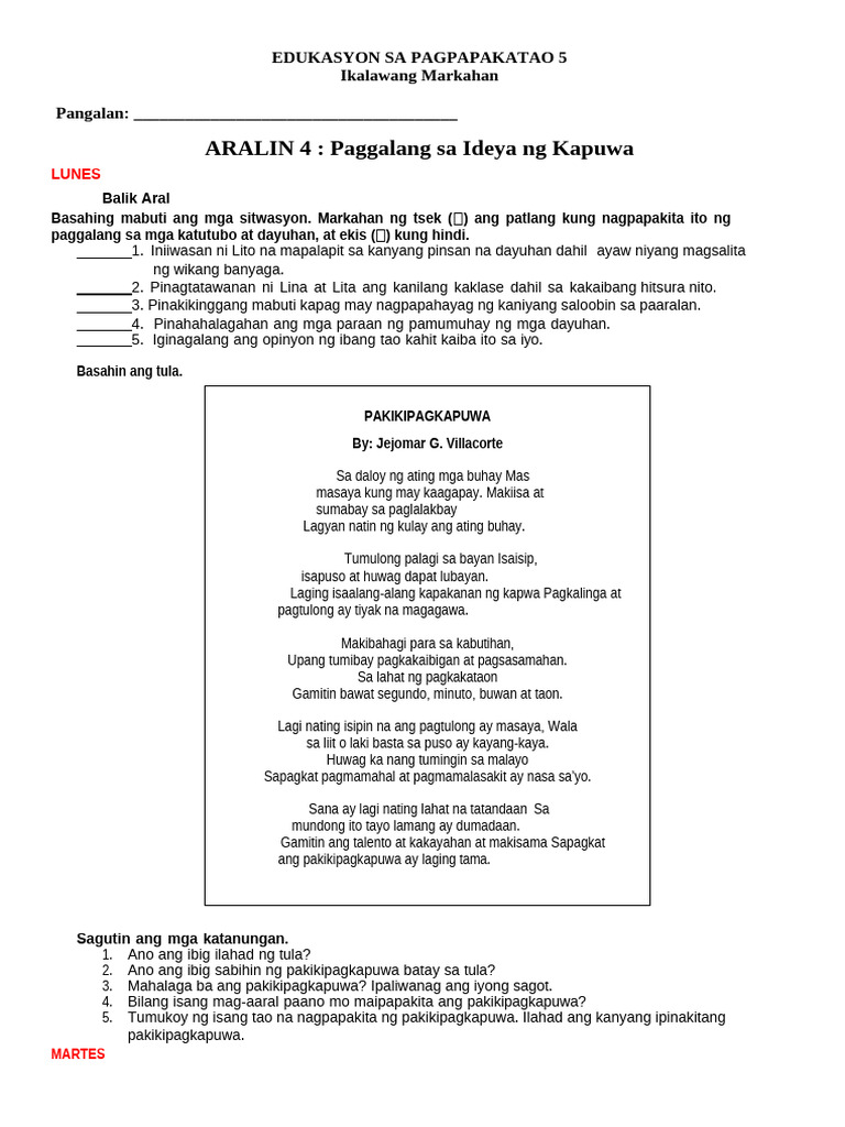 ESP Q2 Activity Sheet Week4 | PDF