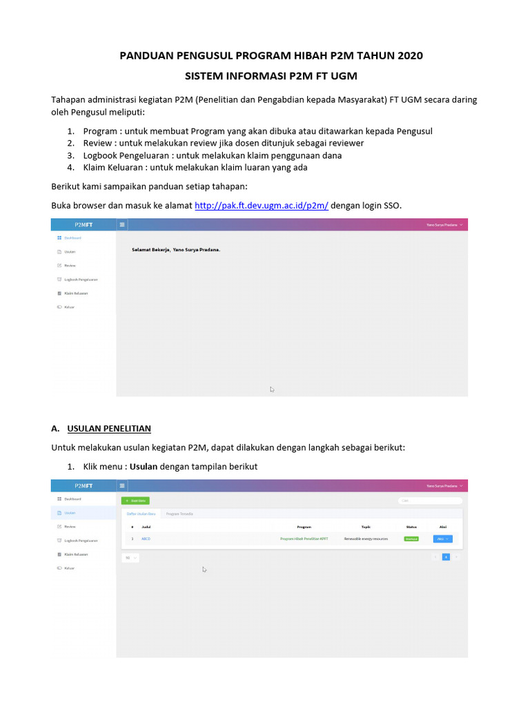 Lampiran 1 - Manual Prosedur Pengusul - SI P2M FT UGM - 2020 | PDF