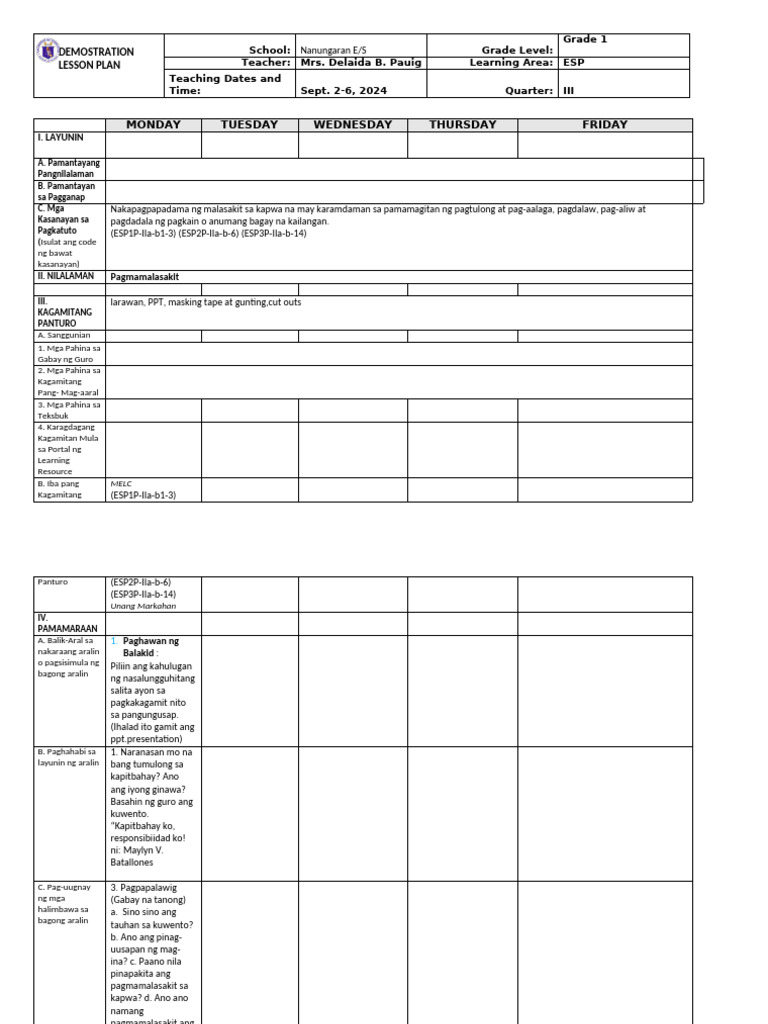 WLP EsP RDELC SEPT Pagmamalasakit | PDF