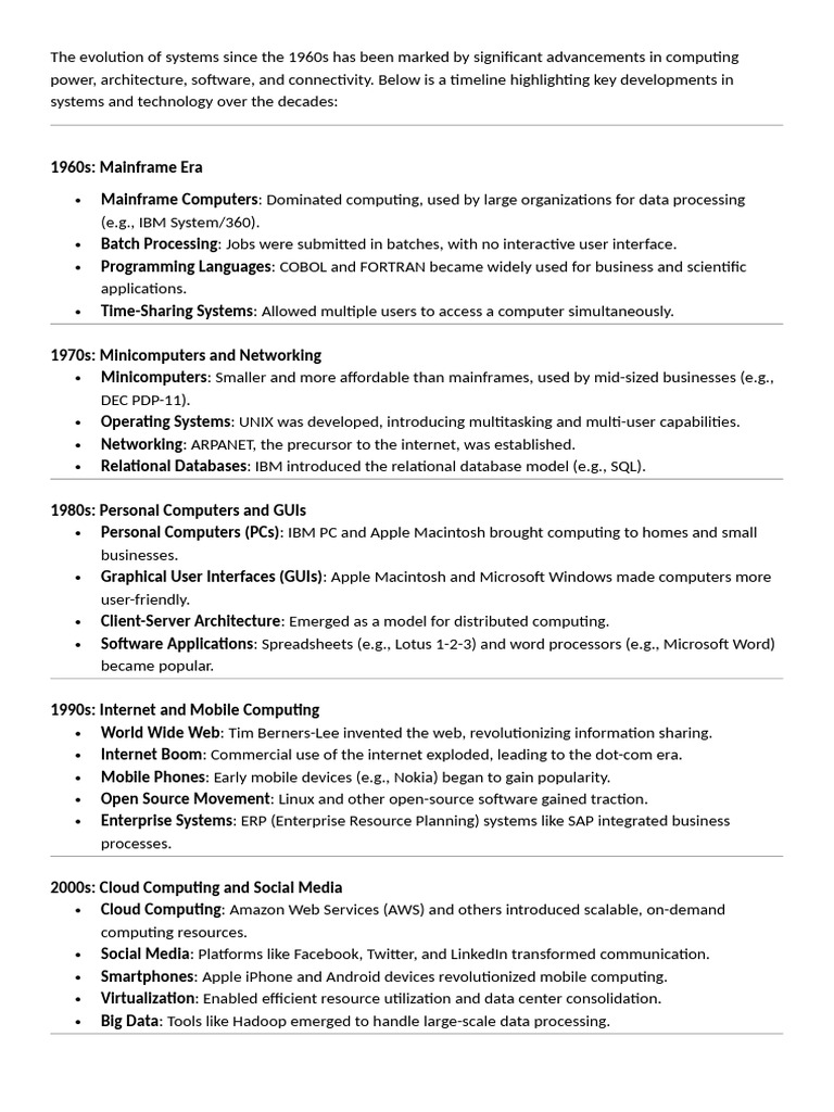 The Evolution of Systems Since The 1960s Has Been Marked by Significant ...