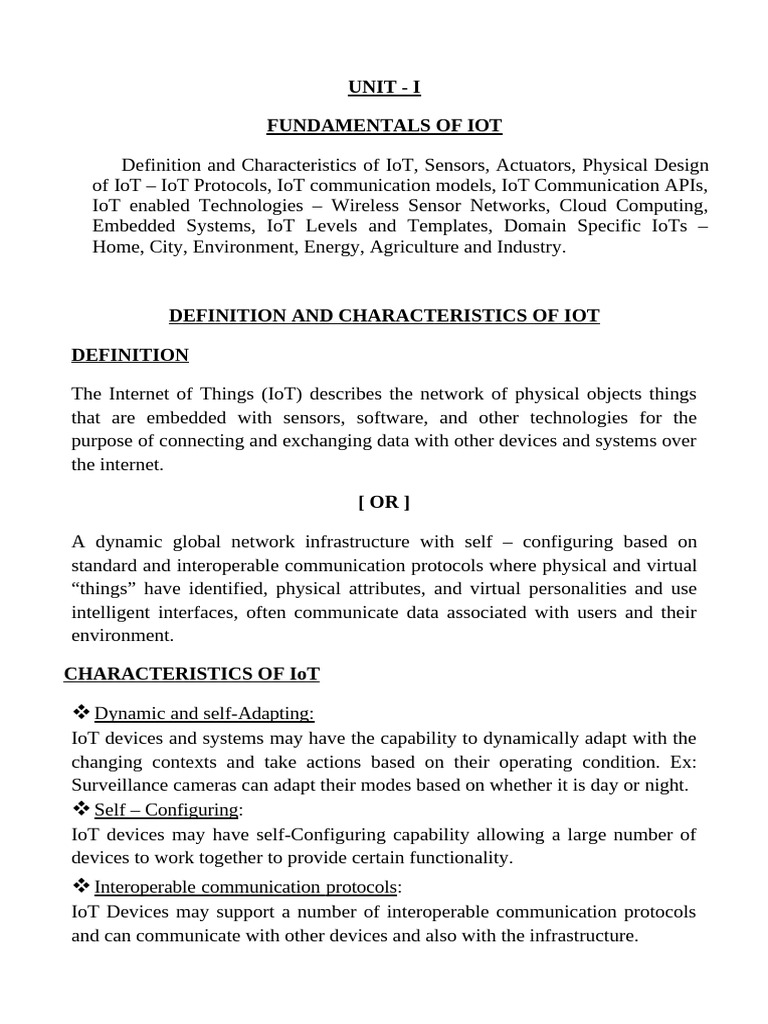 IOT UNIT - 1 (1) | PDF | Wireless Sensor Network | Internet Protocols