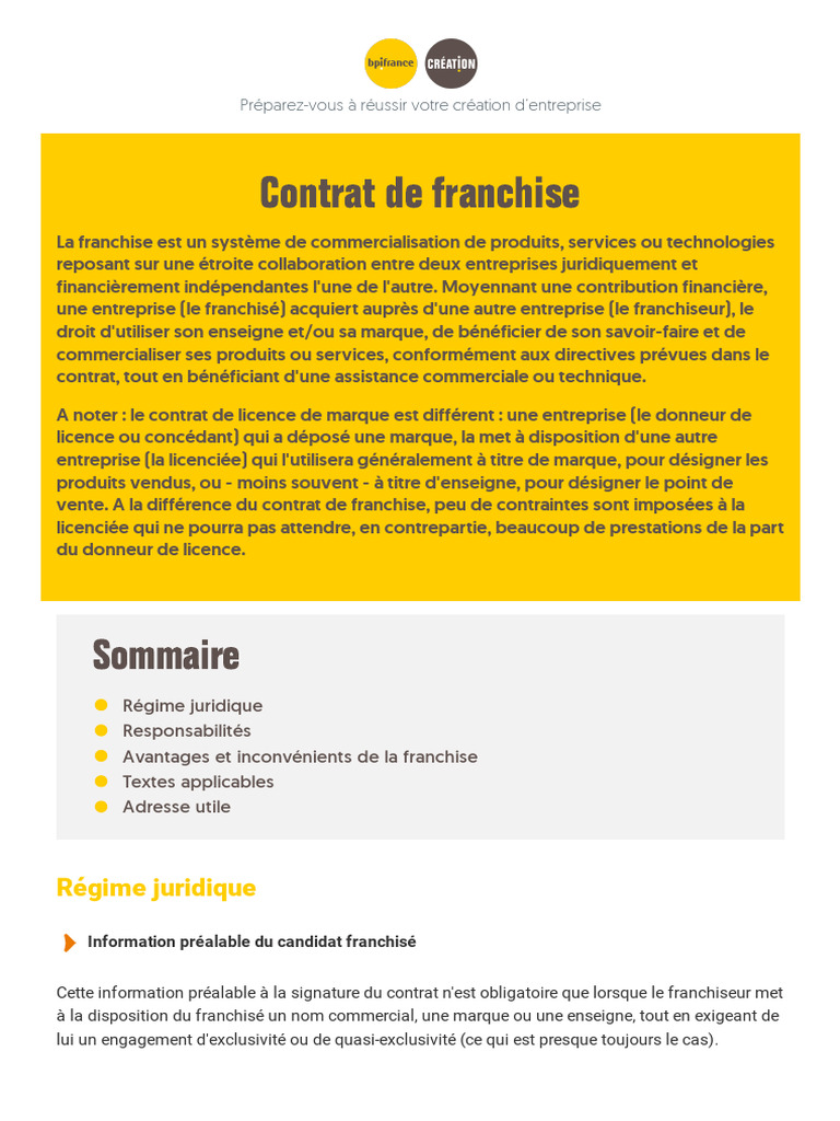 Guide complet sur le contrat de franchise | PDF | Franchise (réseau ...
