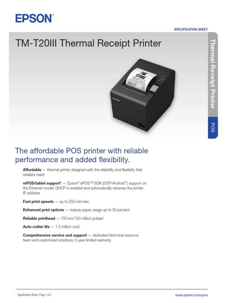 System Devices TM-T20III Specification Sheet CPD-58120R1 | PDF ...