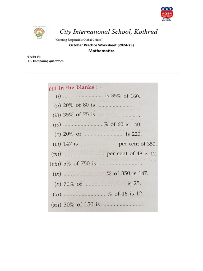 Grade 7 Math: Comparing Quantities | PDF