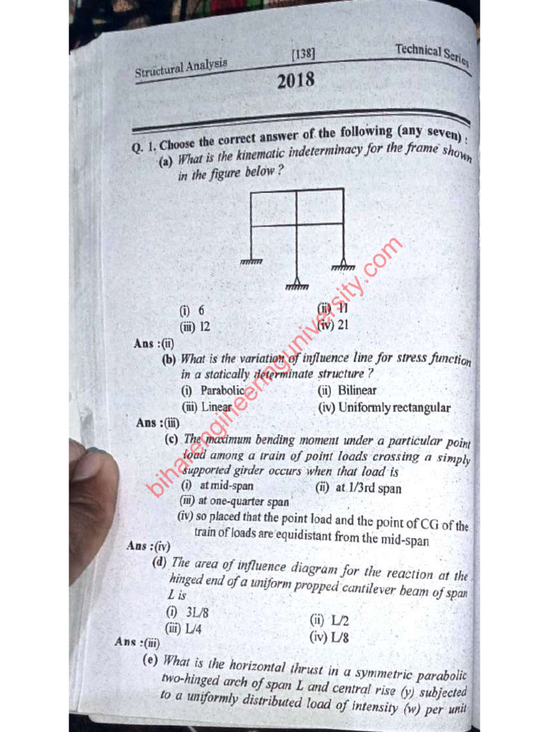 Structural Analysis 2018 Beu Pyq Solution | PDF