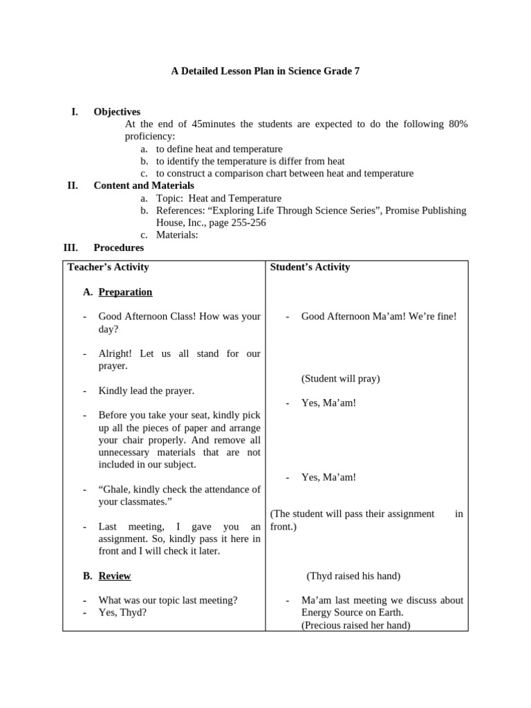 Grade 7 Science Lesson: Heat vs. Temperature | PDF | Temperature | Heat