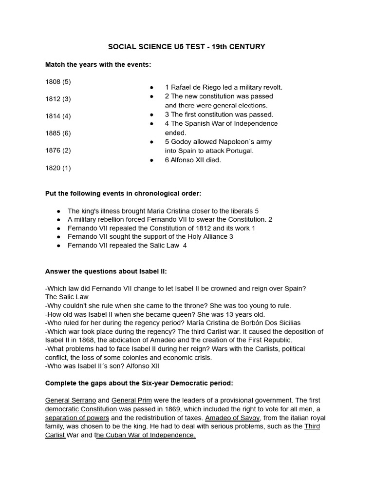 19th Century Spanish History Test | PDF | Spain | Politics Of Spain