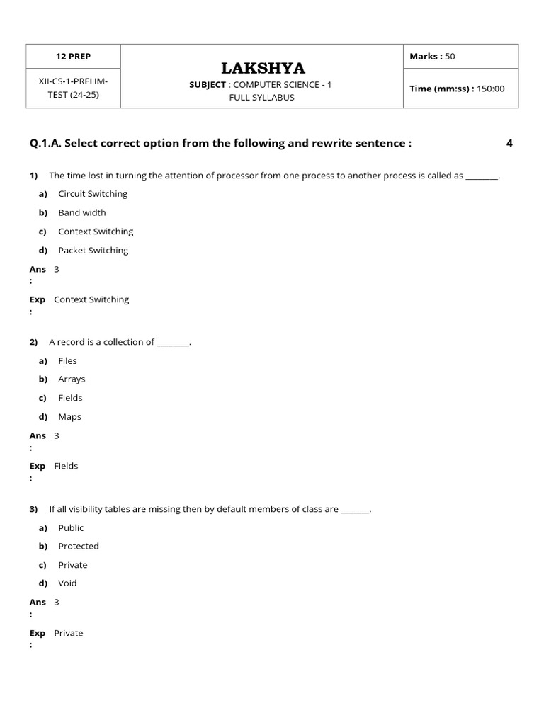 Xii Prelim Ii Cs I Solution Pdf Computer Programming Computing