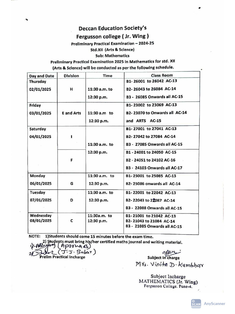 XII Maths Prelim Practical Time Table 2024-25 | PDF