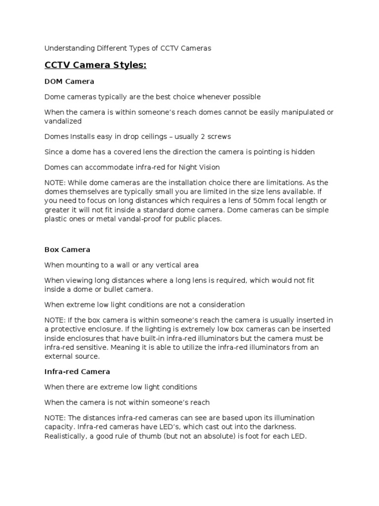 Understanding Different Types of CCTV Cameras | PDF