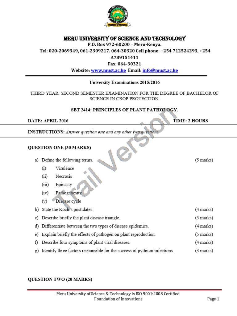 SBT 2414 Principles of Plant Pathology | PDF | Pathogen | Diseases And ...
