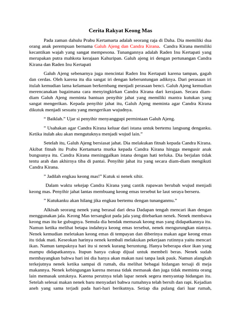 Cerita Rakyat Keong Mas | PDF