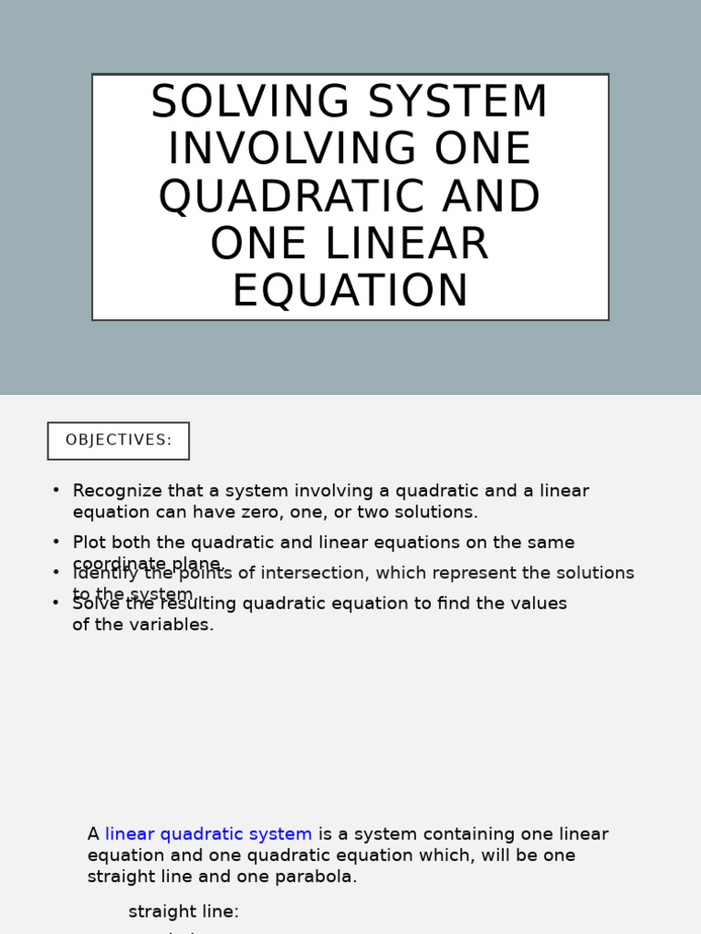 Solving System Involving One Quadratic and One Linear Equation | PDF