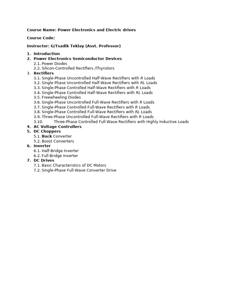 Power Electronics Course Plan | PDF