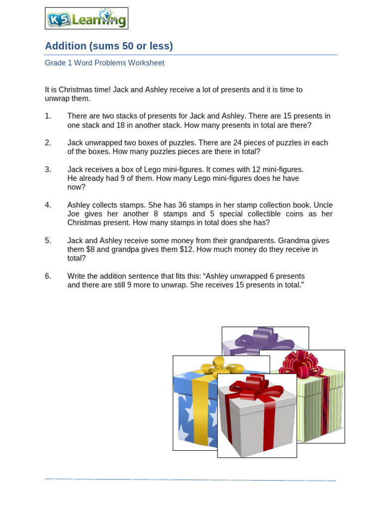 Grade 1 Addition Word Problems | PDF