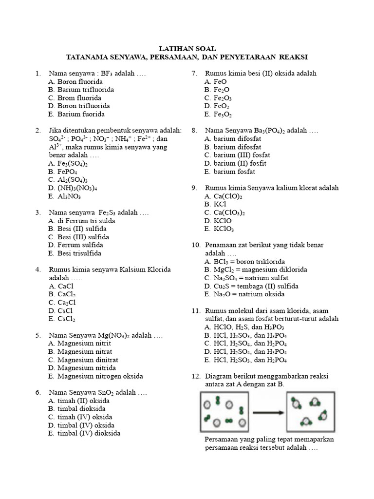 Latihan Soal Kimia: Penamaan dan Reaksi | PDF