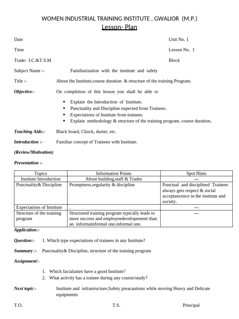 Lesson Plan ICTSM I ST Yr Unit 1 | PDF | Breathing | First Aid