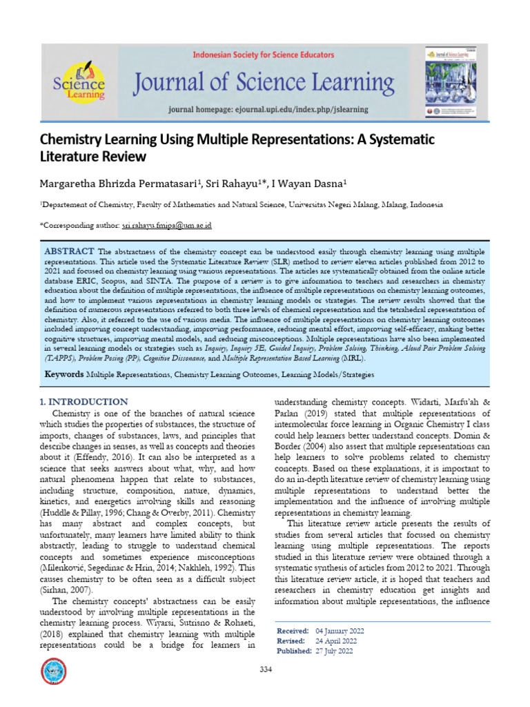 Chemistry Learning Using Multiple Representations A Systematic | PDF | Learning | Concept