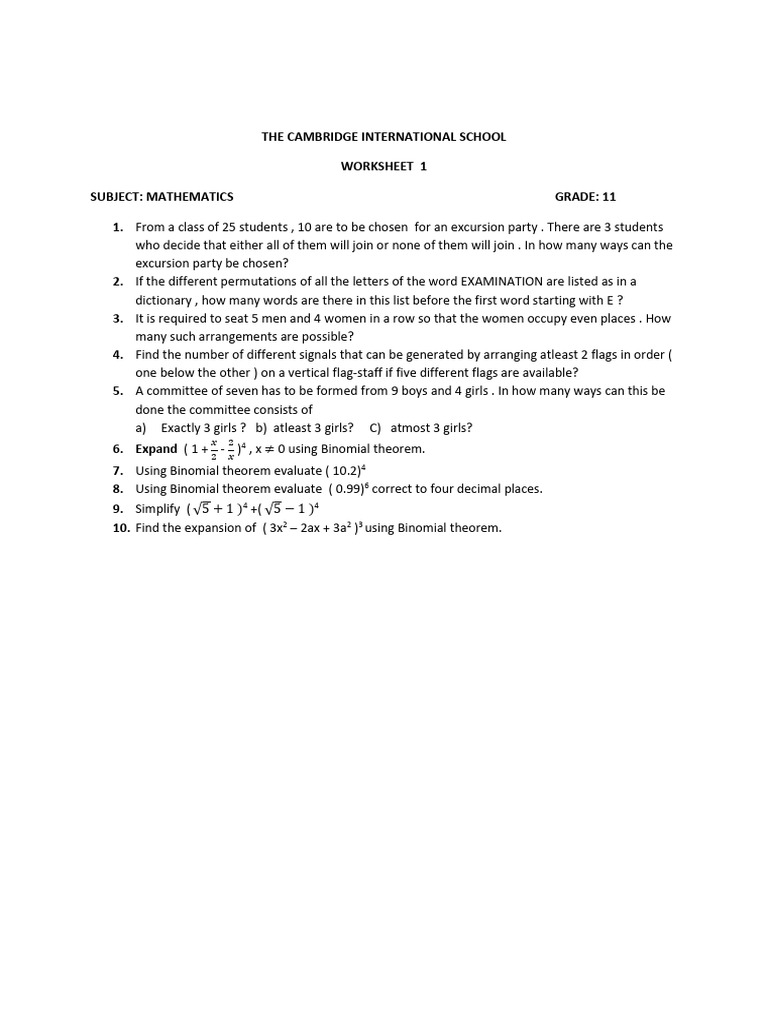 Worksheet in Grade 11 Math (Chapter 7,8) PDF | PDF